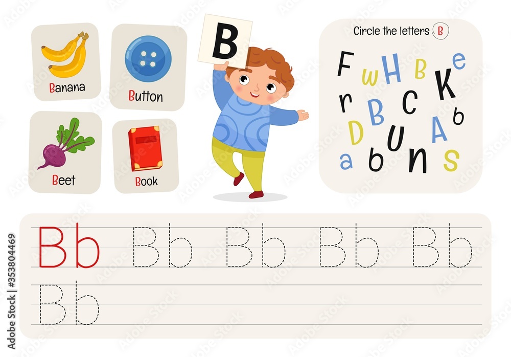 Kids learning material. Worksheet for learning alphabet. Letter B ...