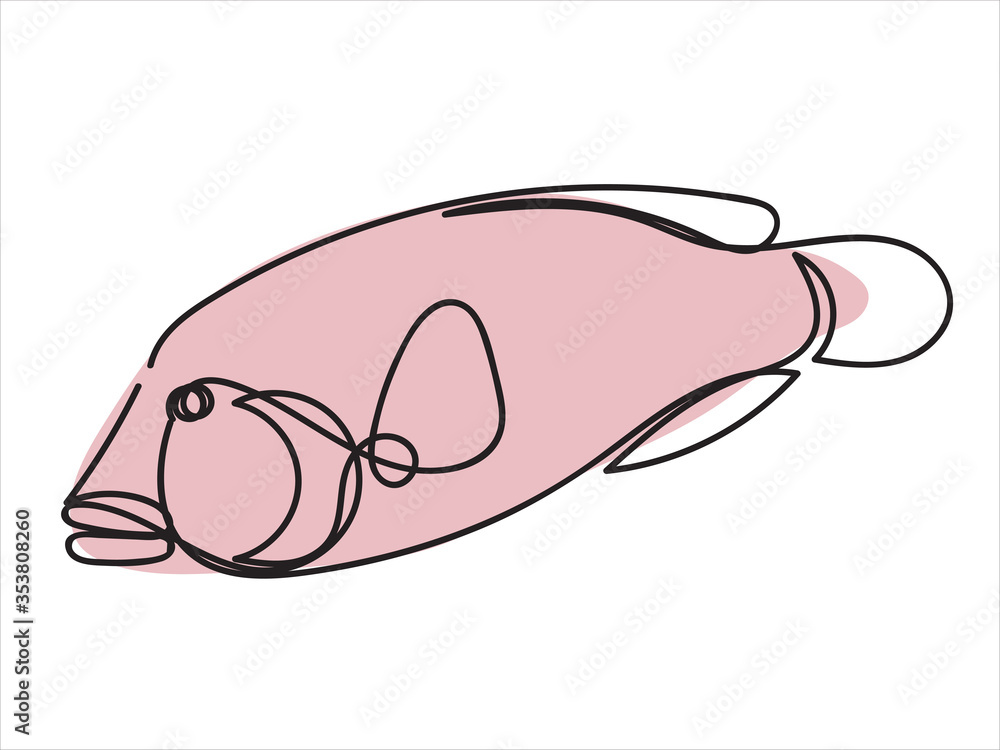 Sea fish in linear style. Napoleon fish in the sea. Stylized ...