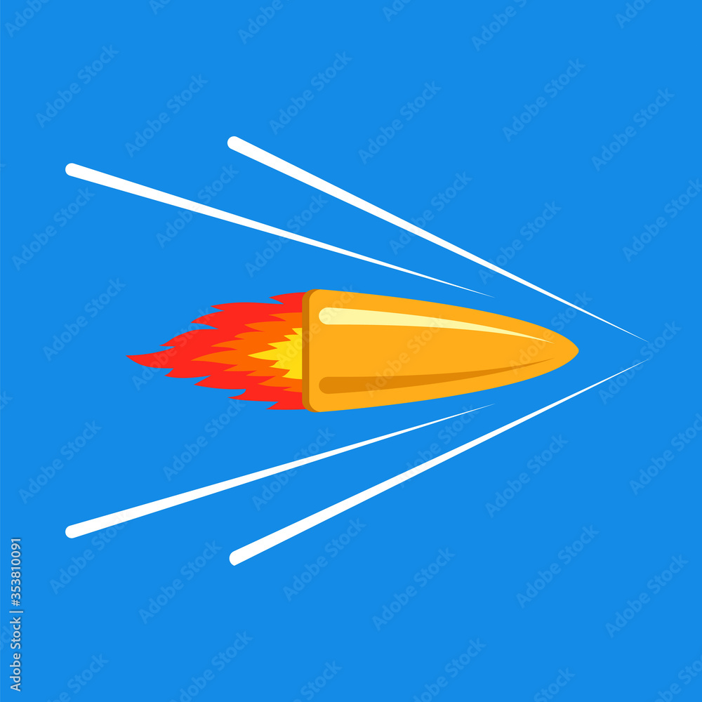 shot from a rifle. a bullet flies and cuts through the air. flat vector ...