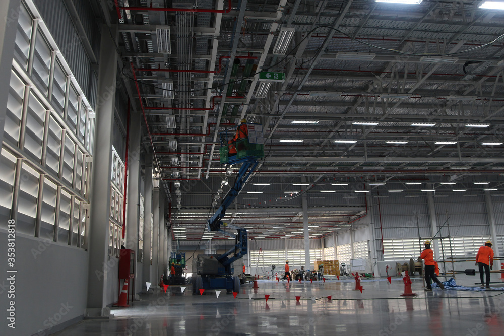 Poster Lighting fixture ,fire protection pipe installation under pipe ...