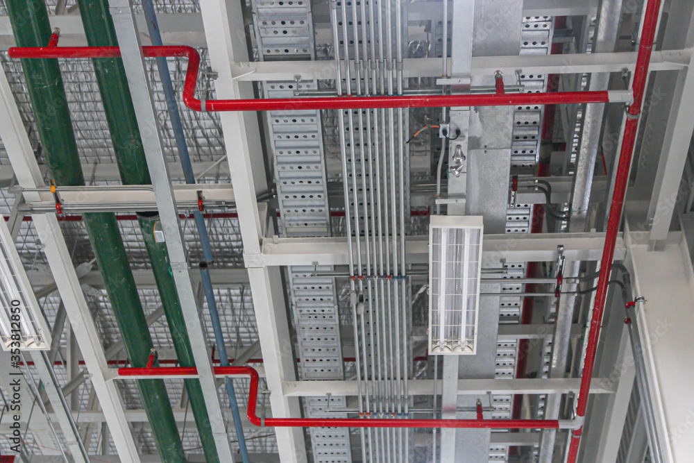 Lighting fixture ,fire protection pipe installation under pipe rack at ...