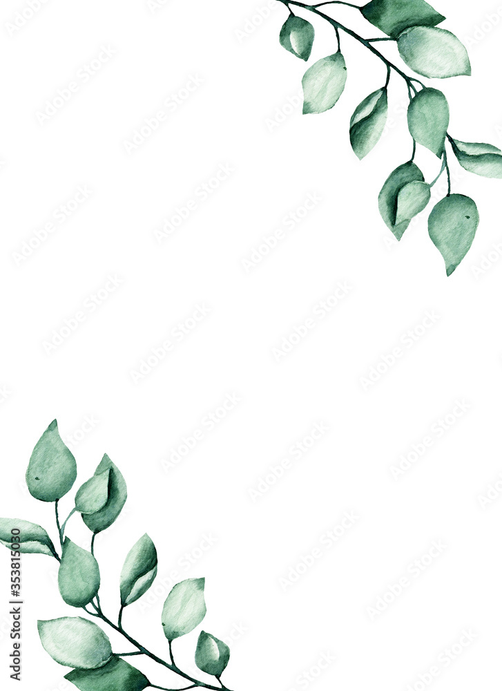 Floral leaf background for greeting card, invitation. Watercolor ...