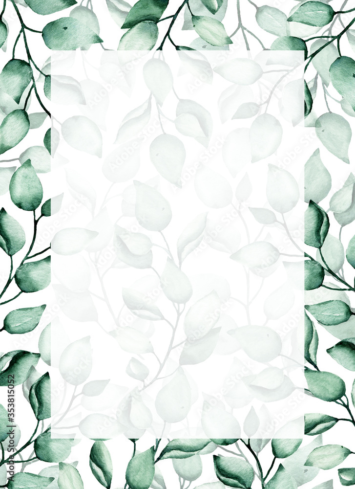 Floral leaf background for greeting card, invitation. Watercolor ...