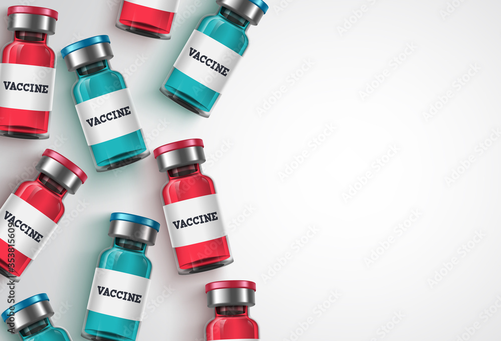 Vaccine bottles vector background template. Vaccine bottle and white ...