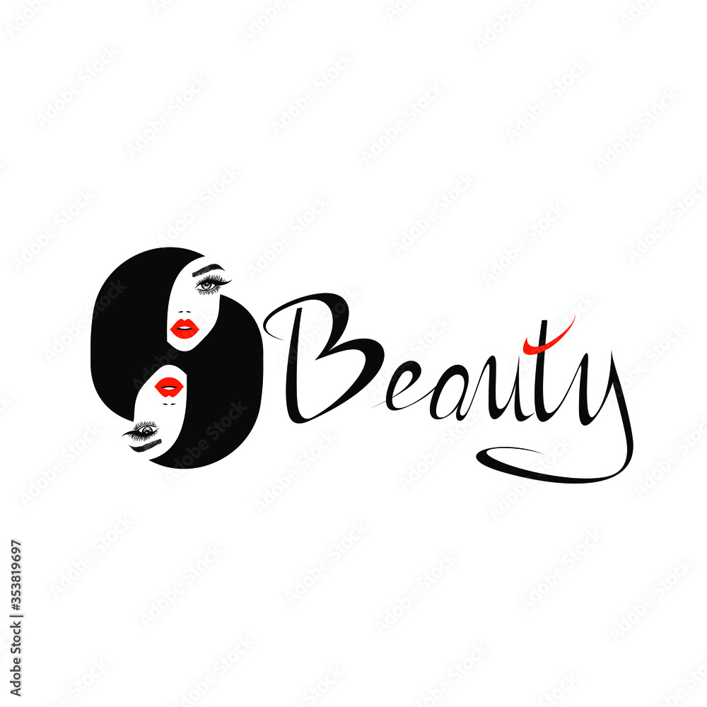 Beauty Logo. Beautiful woman, red lips, black hair style, sign, symbol ...