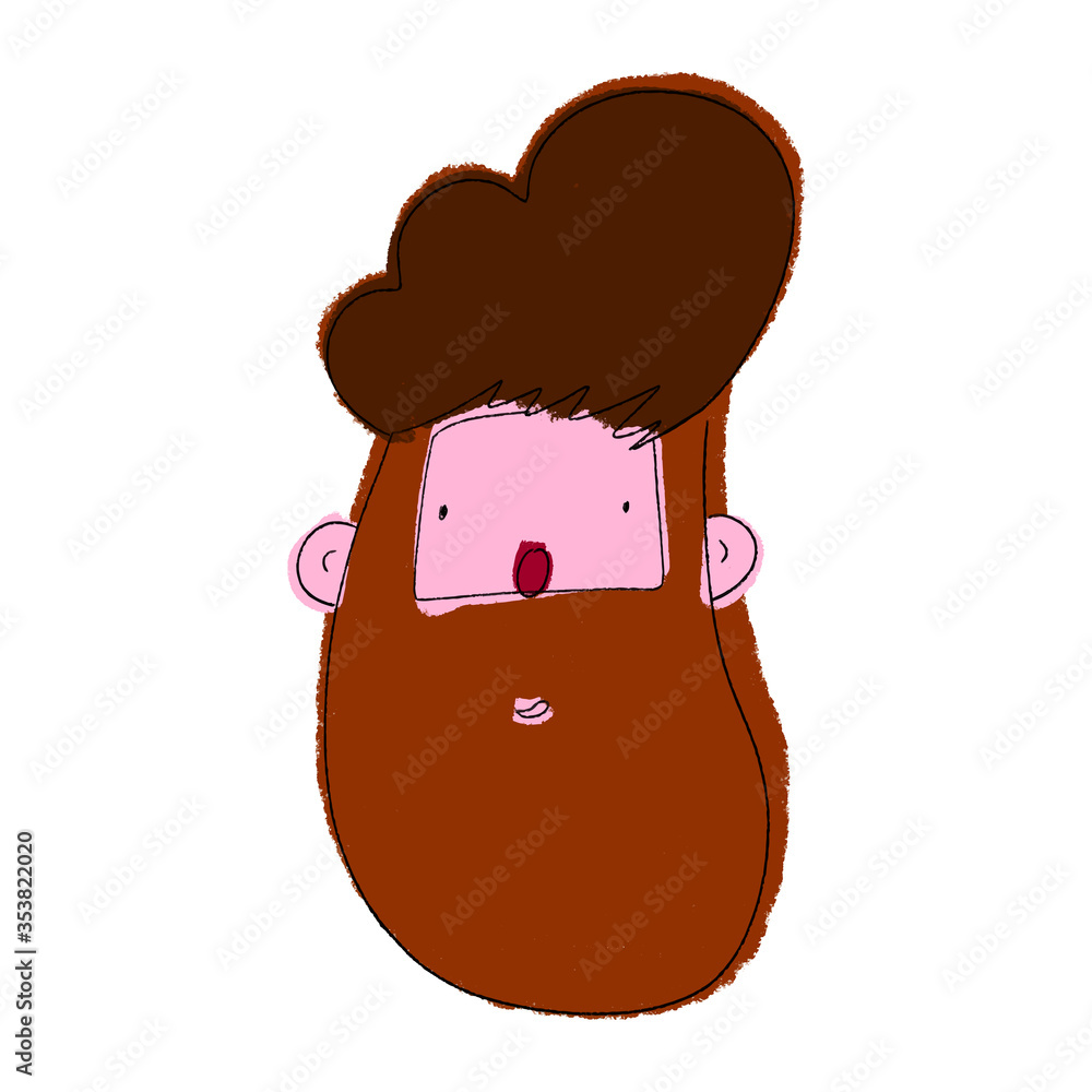 Head of a hipster man with big mustache and long beard. Man bun ...