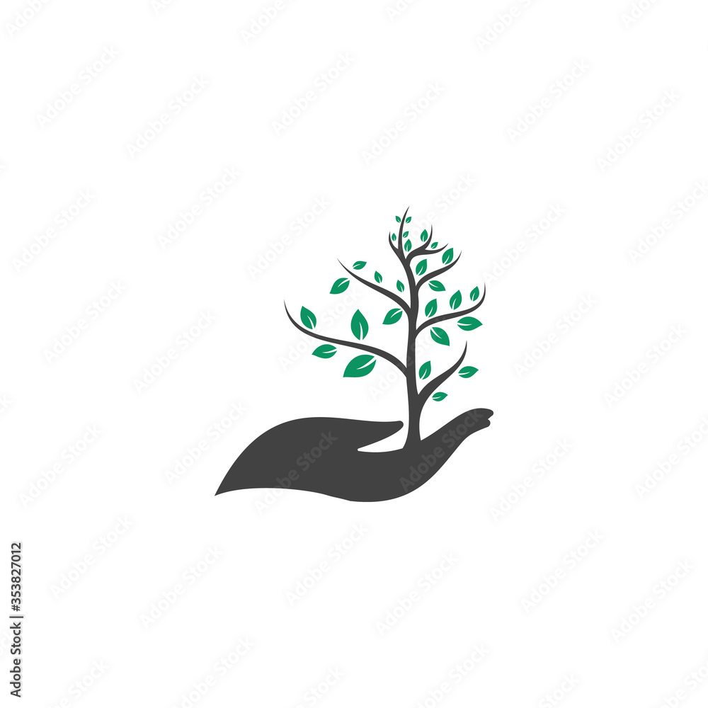 Tree in hand vector logo design. Natural products logo. Hand tree logo ...