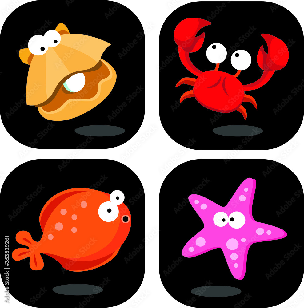 Sea creatures clip art. Vector illustration of colorful sea creatures ...
