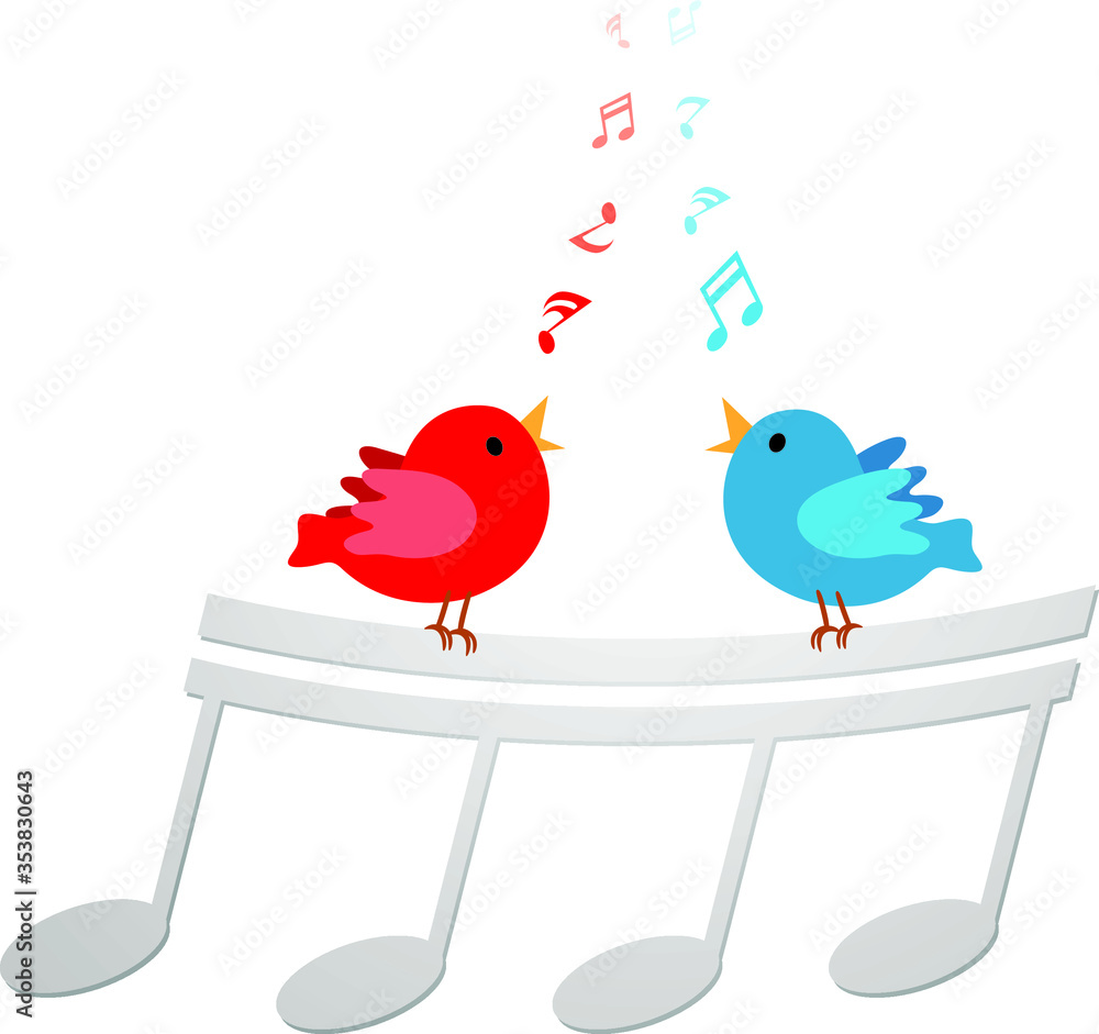 Cute birds singing. Vector illustration of three little birds singing ...
