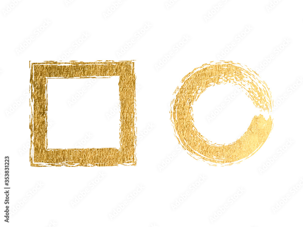 Square and round golden frames on a white background. Luxury vintage ...