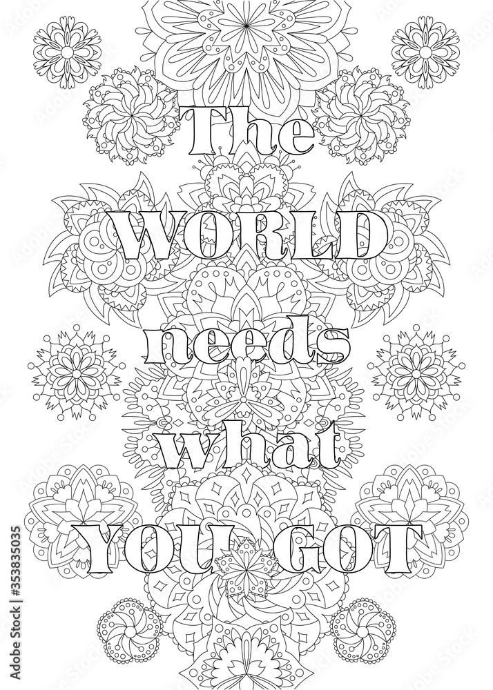 Vector coloring book for adults with inspirational quote and mandala ...