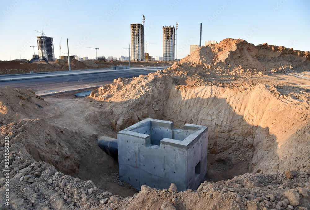 Construction of stormwater pits, sanitary sewer system distribution ...