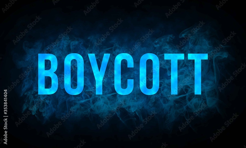 Word "Boycott" is written with blue color on dark background with smoke ...