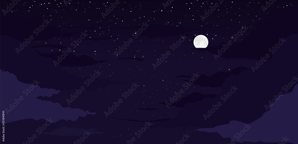 Moon night background. Luminous moon on starry sky with clouds bright ...