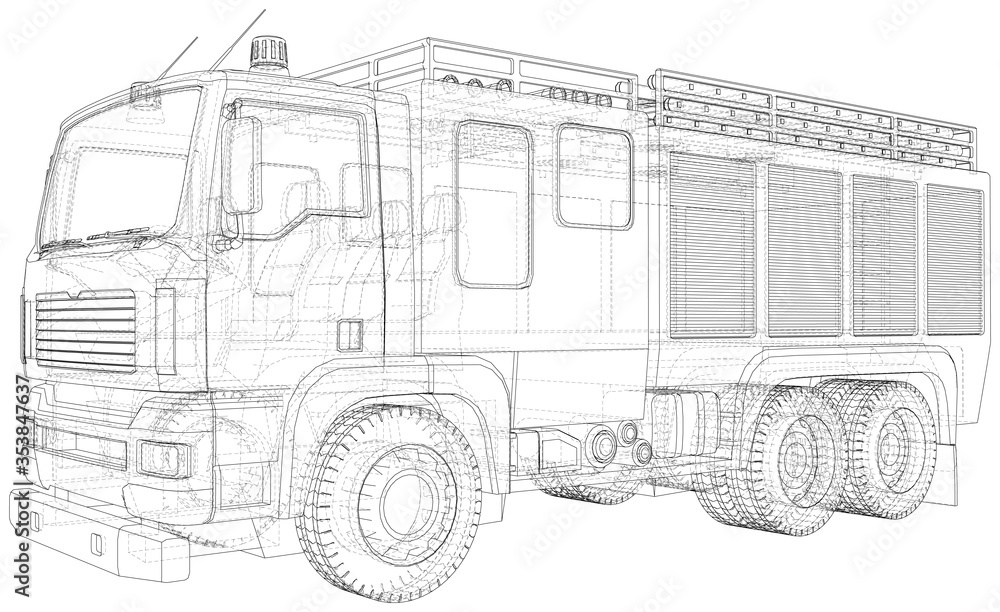 Fire Engine vector. Fire truck. Wire-frame. The layers of visible and ...