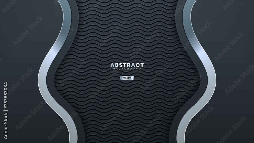 Abstract silver line banner on dark grey Metallic curve design modern ...
