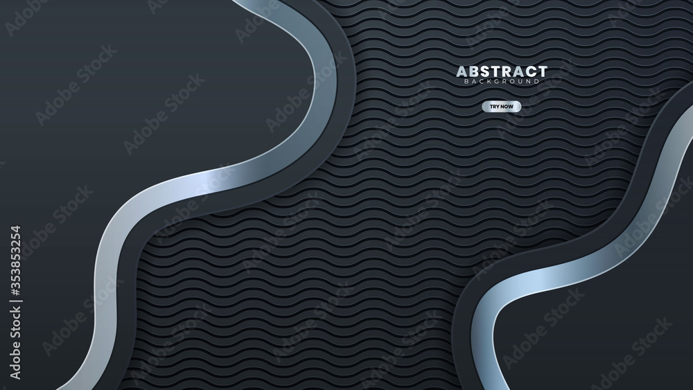 Abstract silver line banner on dark grey Metallic curve design modern ...