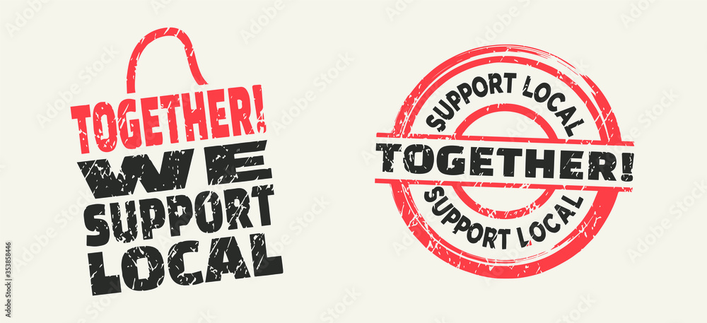 Together we support local in stamp style. Vector illustration. Stock ...