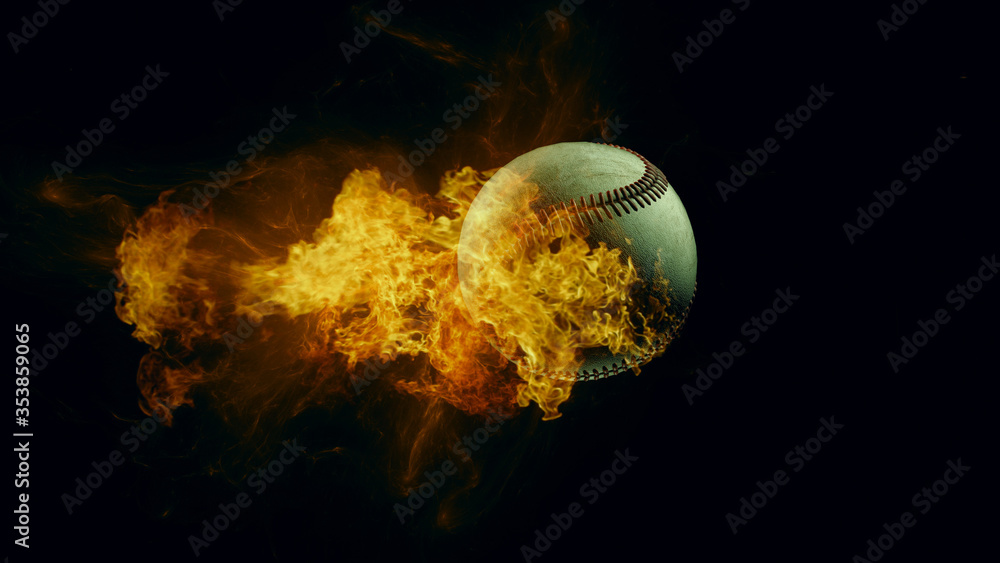 Baseball ball in fire, isolated dark background. 3d render. Stock Photo ...