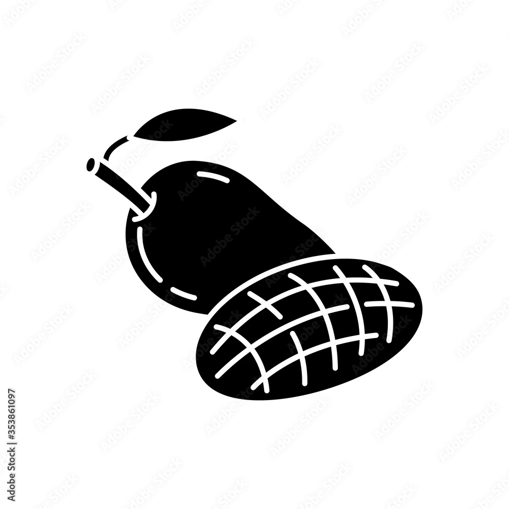 Mango fruit black glyph icon. National Indian fruit. Fresh tropical ...