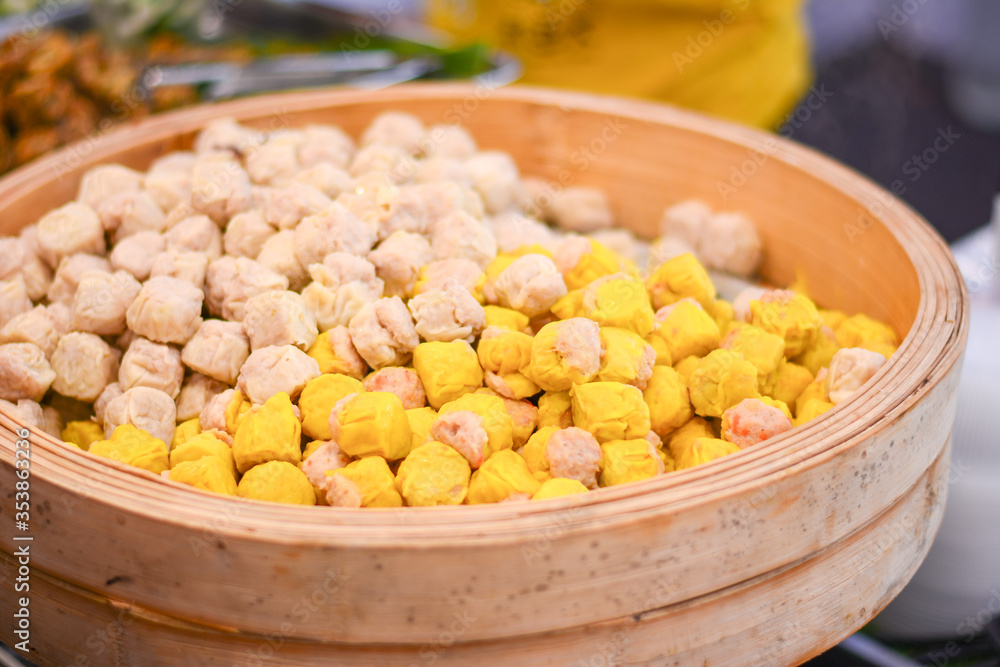'Shumai' or 'Shaomai' a 'Dim Sum' Chinese traditional steamed dumplings ...