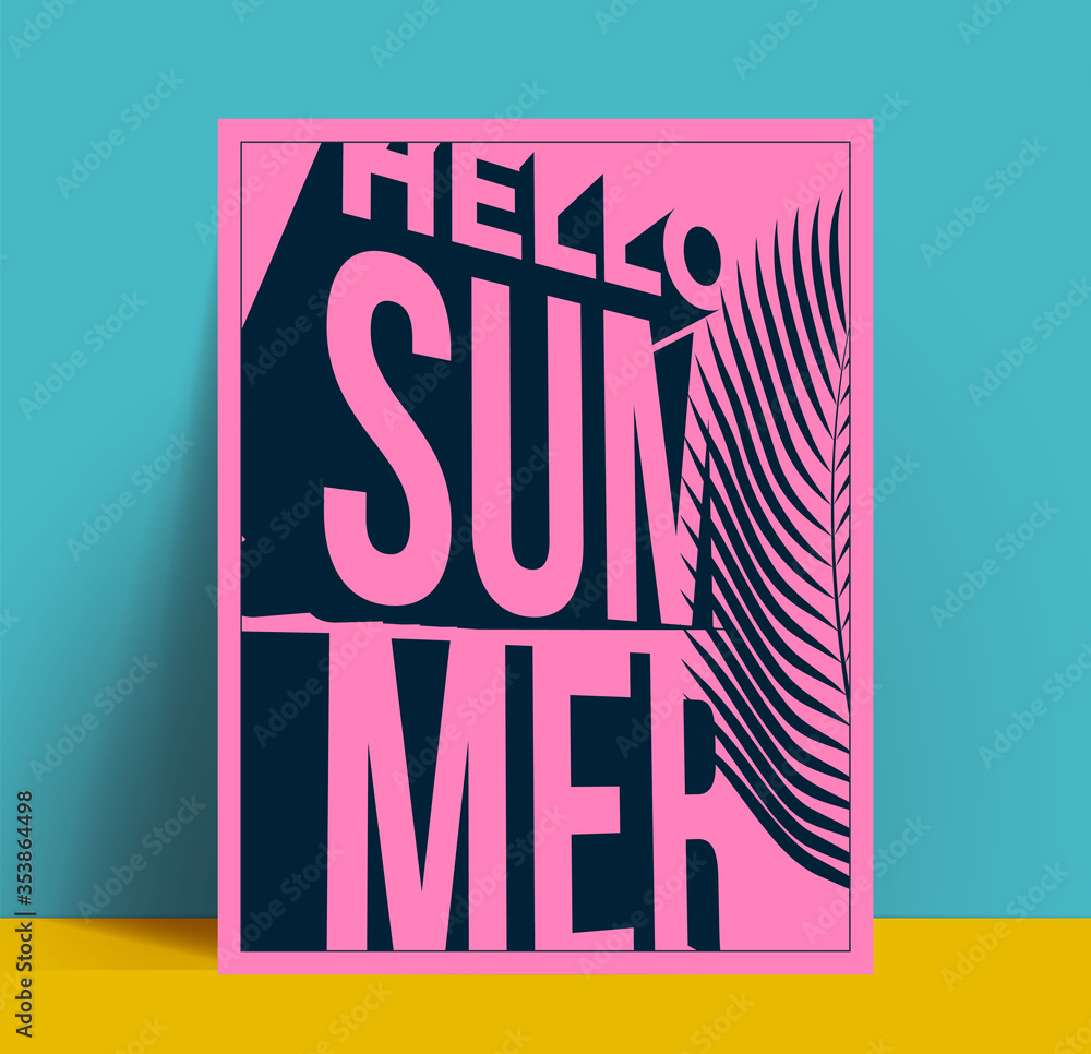 Hello Summer vintage pink poster design template for summer promo ...