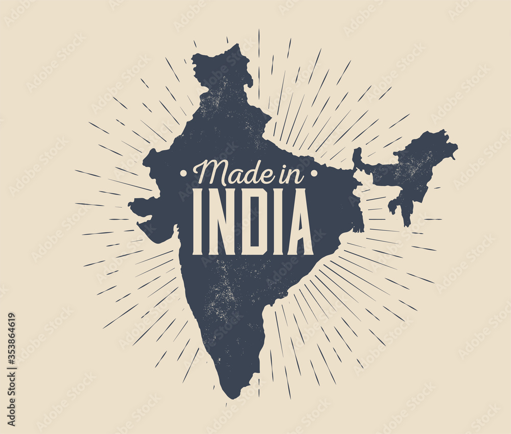 Made in India badge or label or logo design template with black India ...