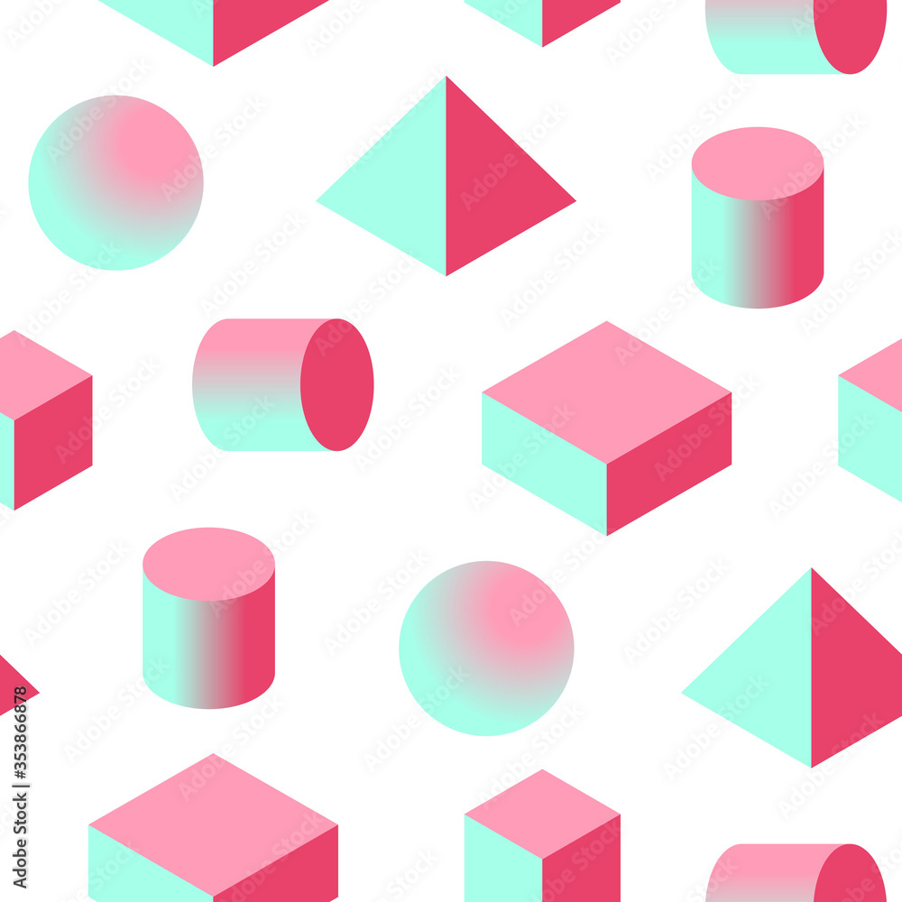 Isometric 3D shapes seamless pattern. Repetitive vector illustration of ...