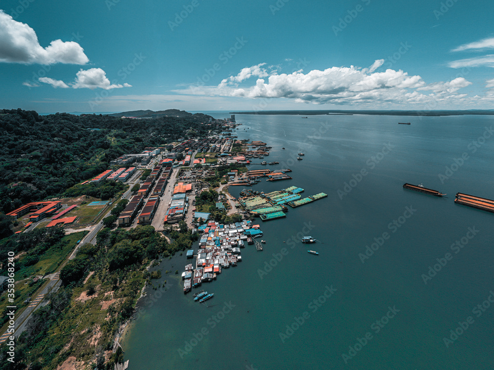 An aerial panorama view of Sandakan Town at Sabah. Sandakan is a city ...