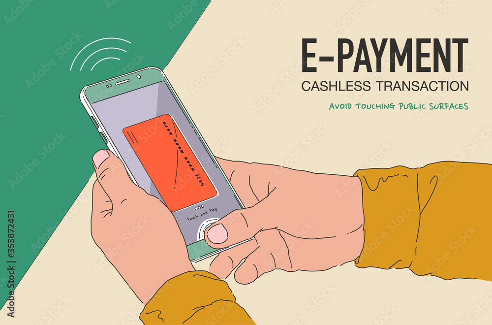 Vector illustration of the E-payment banner. Online mobile paying by ...