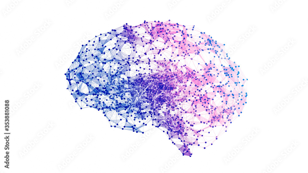 Abstract Geometric Brain With Network Connections 3d Render Illustration Isolated On White