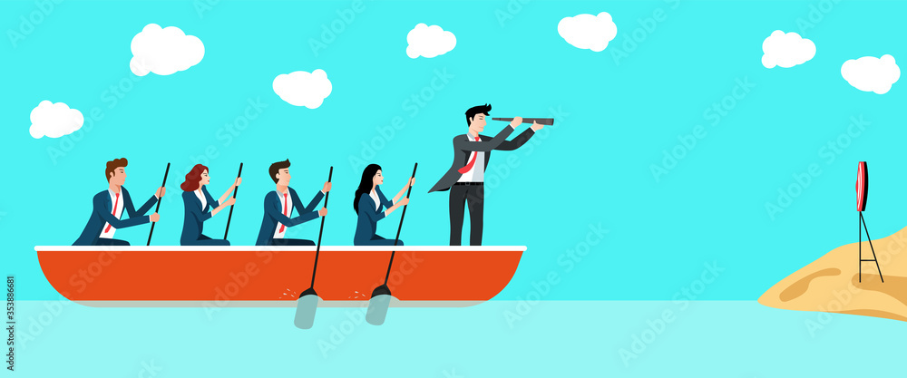Business leadership character illustration. Leader sailing boat with a ...