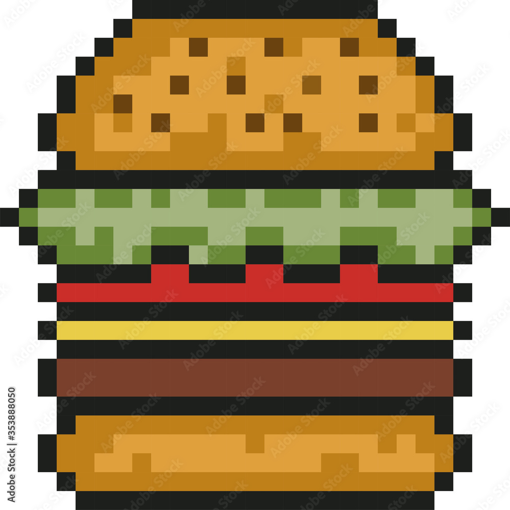 Pixel hamburger isolated on white background. Pixel art. Fast food ...