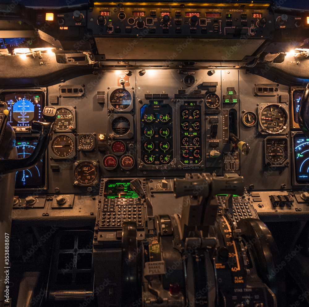 Photo & Art Print Boeing 737 classic Cockpit during night time ...