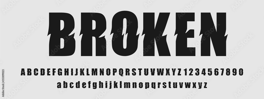 Broken style font, Alphabets and numbers letters design. Vector ...