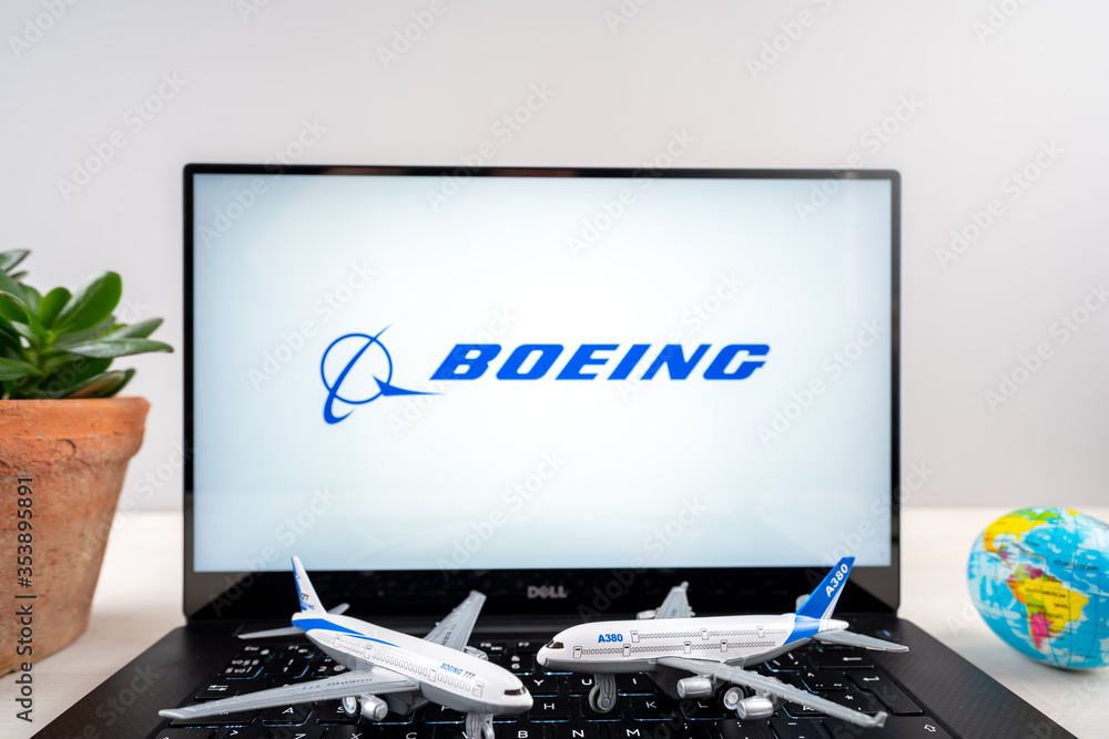 Boeing airline logo and two Boeing miniature airplanes used as props ...