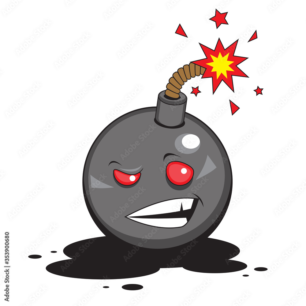 Cartoon character bomb with a burning fuse on a white isolated ...