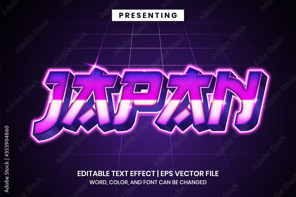 Japan - Retro futuristic editable text effect Stock Vector | Adobe Stock