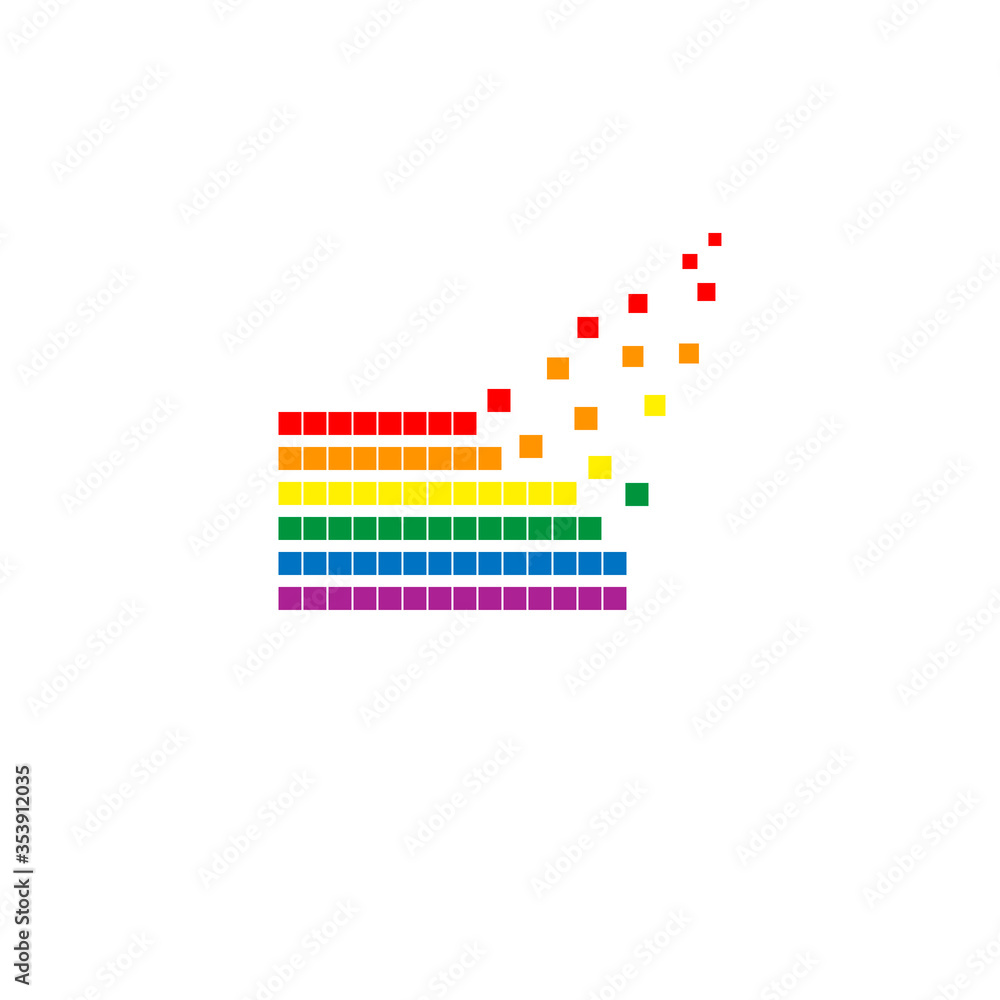 Pixel flag with flying pixels on an edge in colors of LGBT flag ...