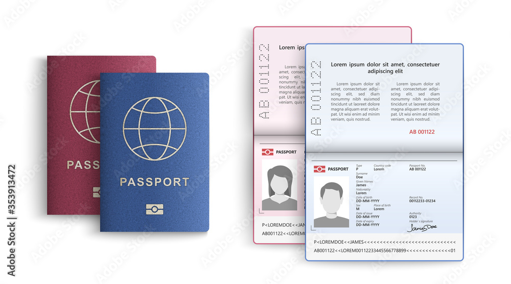 Realistic set of passport. Identity card isolated on white background ...