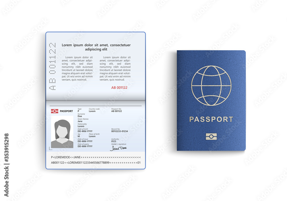 Realistic set of passport. Identity card isolated on white background ...