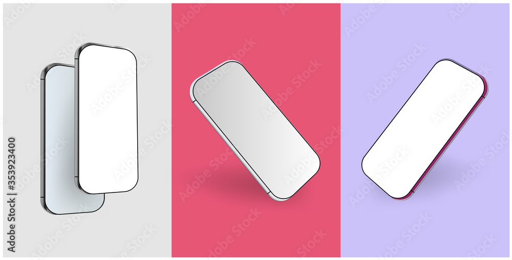 Three mobile phone layouts, in different positions. Modern phone ...