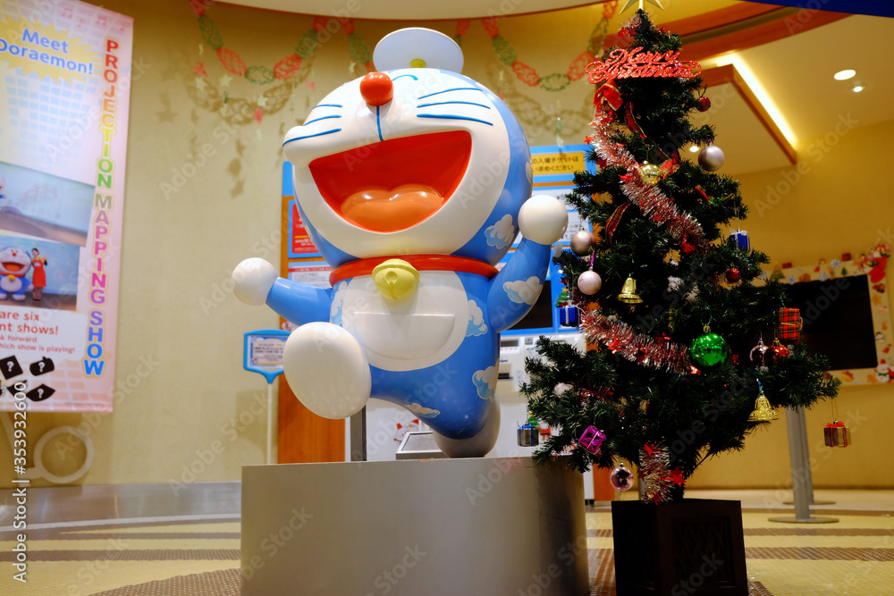 SAPPORO, JAPAN - NOVEMBER 09, 2019: Doraemon figure in front of ...
