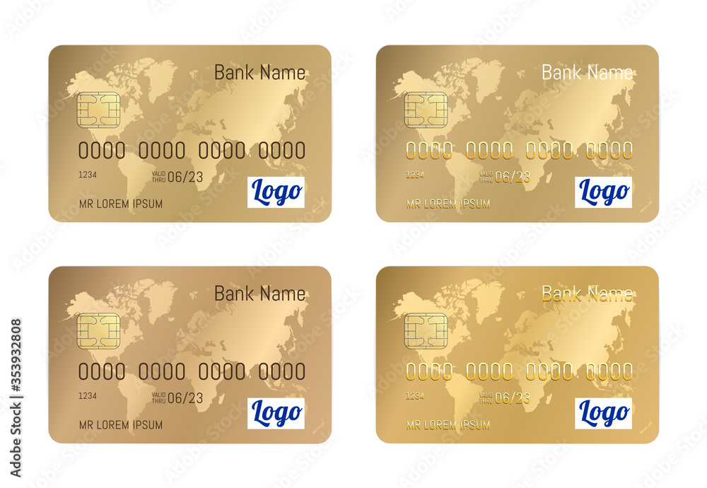 Realistic detailed credit gold cards set isolated on white background ...