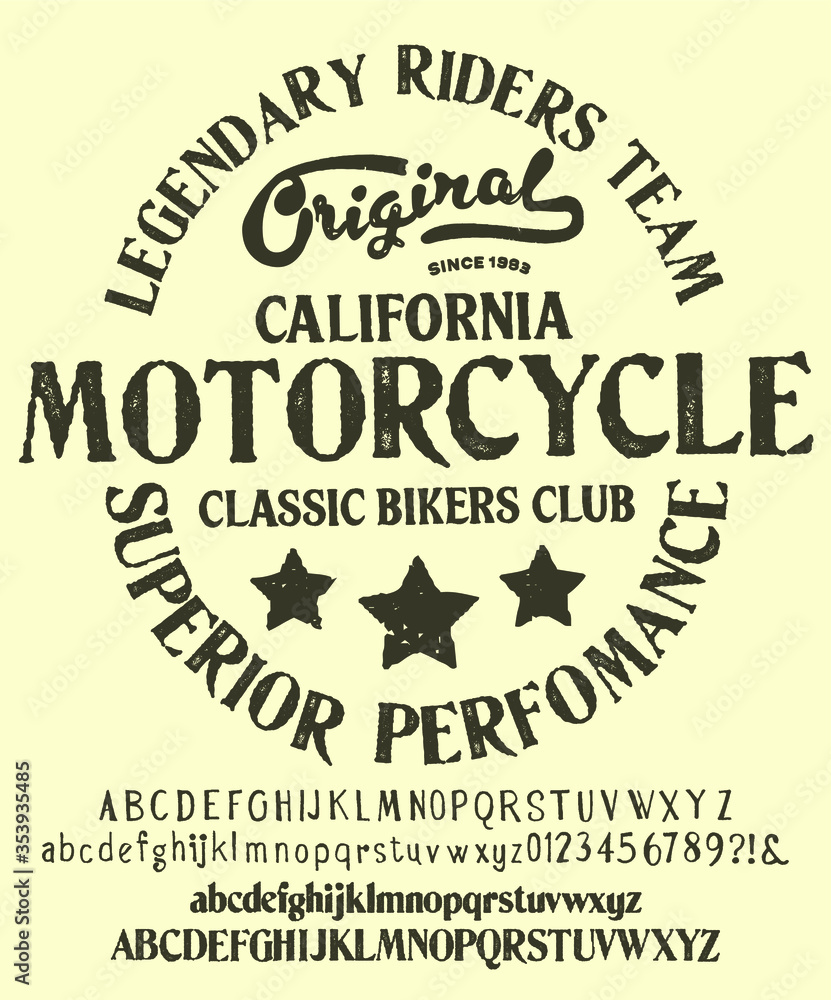 Motorcycle club community logo design.Decorative font. Letters, Numbers ...