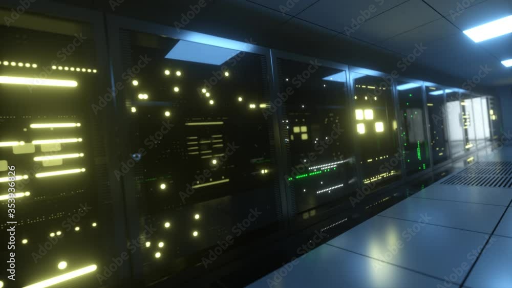 Huge blocks of server data in the room. Server room with working ...