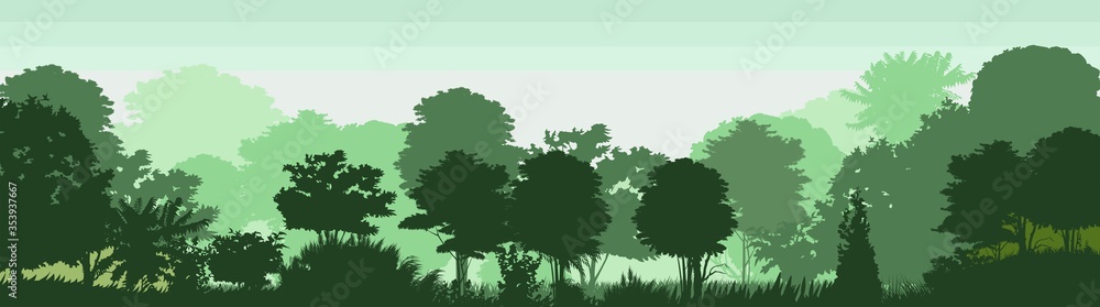 Forest silhouettes background vector. Horizontally. Green landscape ...