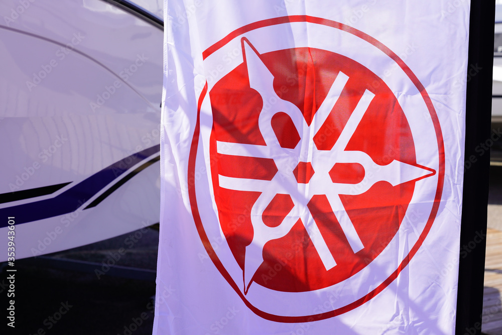 yamaha flag logo sign on store motorcycle shop Stock Photo | Adobe Stock