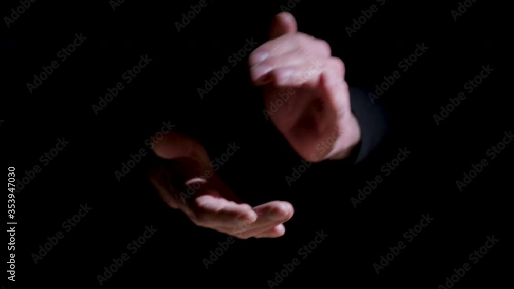 Hands clapping isolated on black background. Congratulations and a job ...