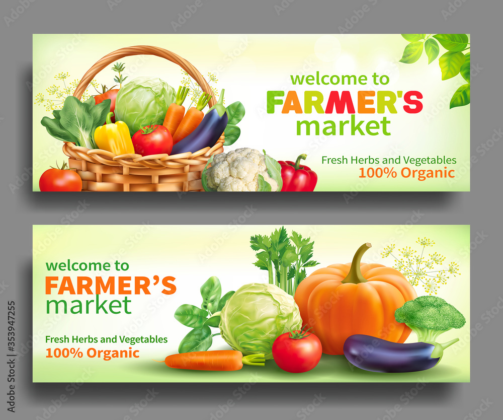 Promotional banners for farmers market. Vector illustration. Stock ...